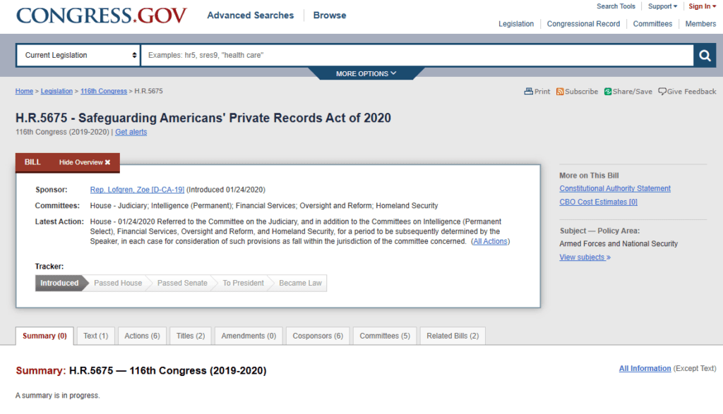 H.R.5675 - Safeguarding Americans' Private Records Act of 2020 ...